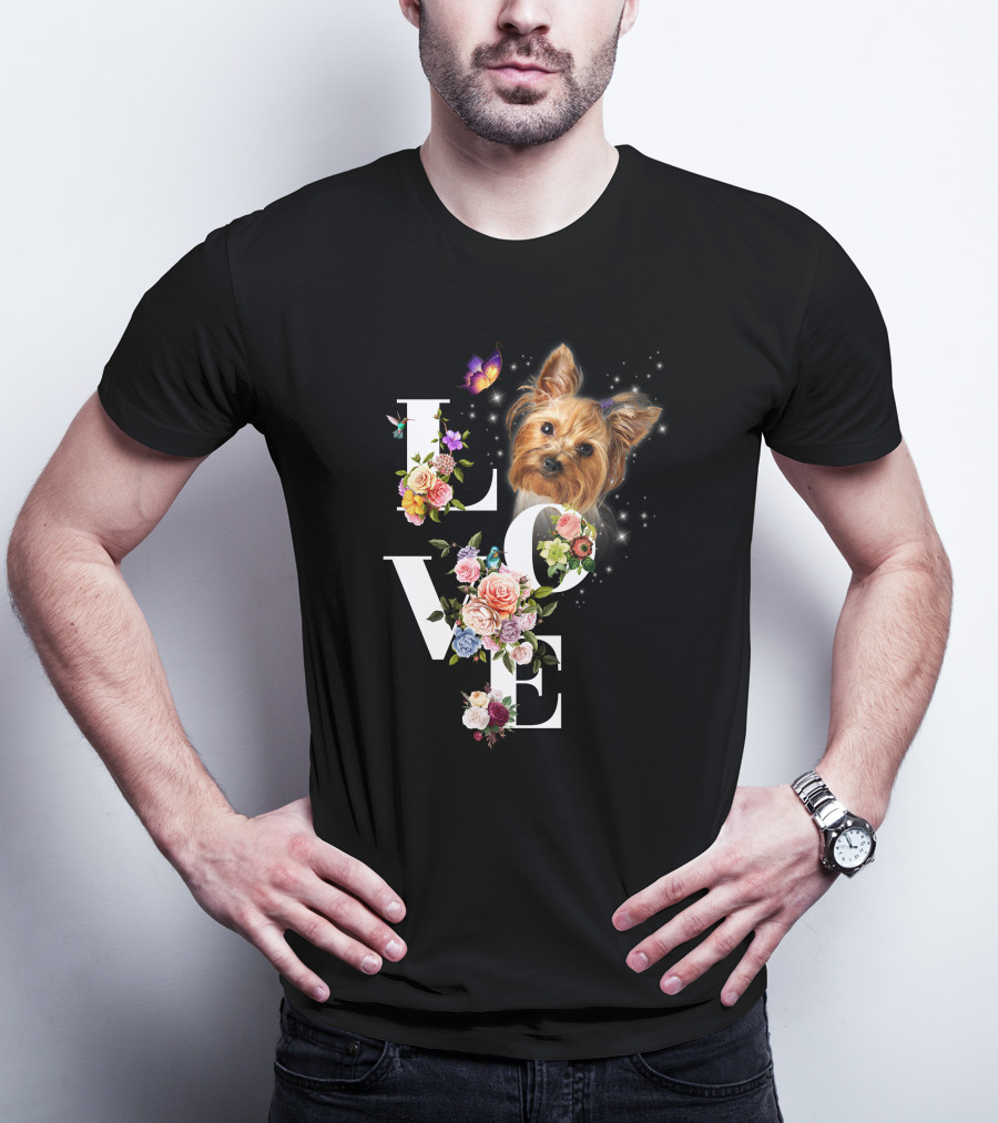 LOVE Yorkie Floral Butterfly T-Shirt