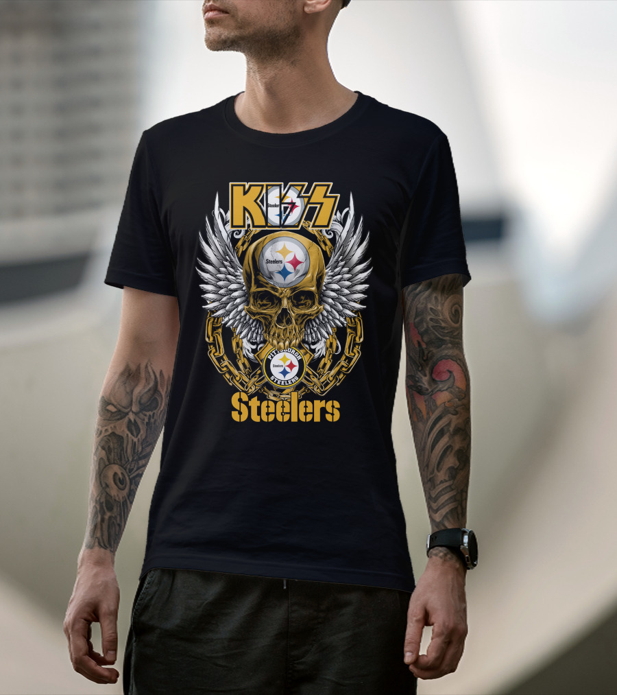 Kiss Nfl Pittsburgh Steelers Skull Wings Chains T-Shirt