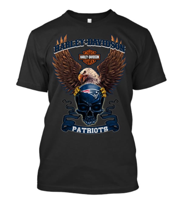 Harley Davidson Motor Cycles Patriots Eagle Skull Nfl New England Patriots T-Shirt