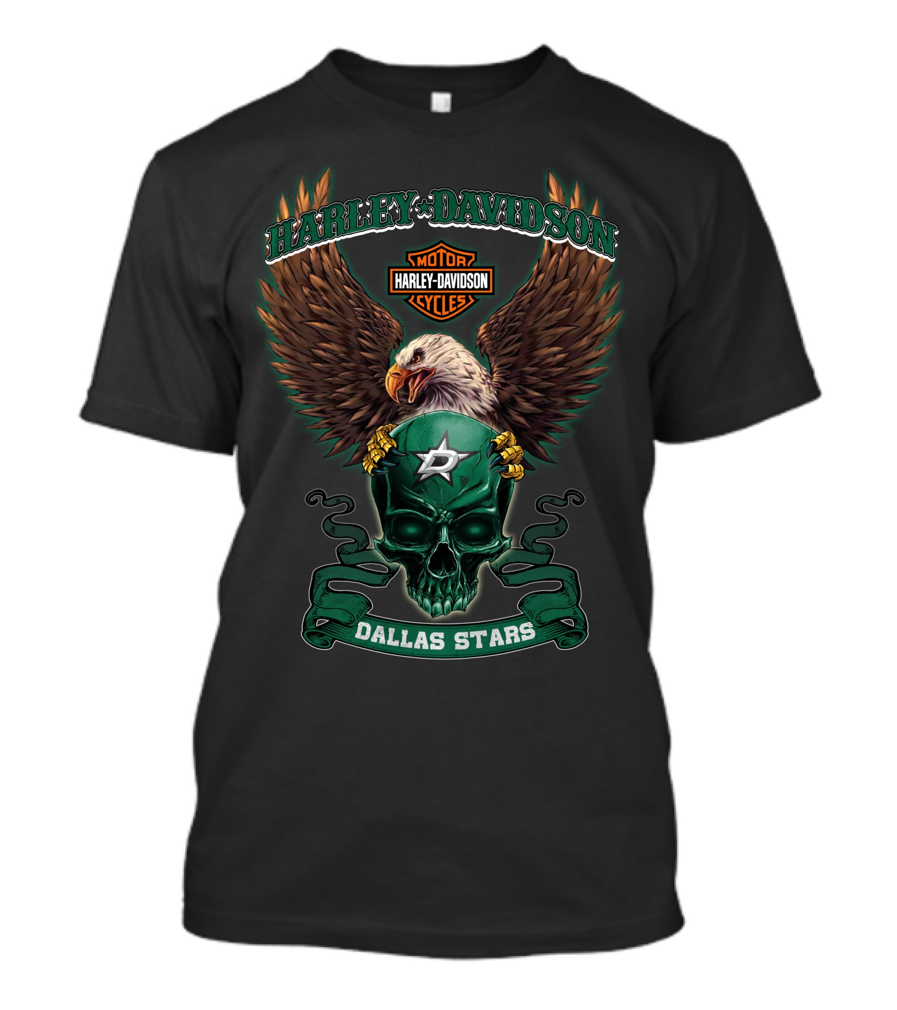 Harley Davidson Motor Cycles Eagle Skull Dallas Stars T-Shirt