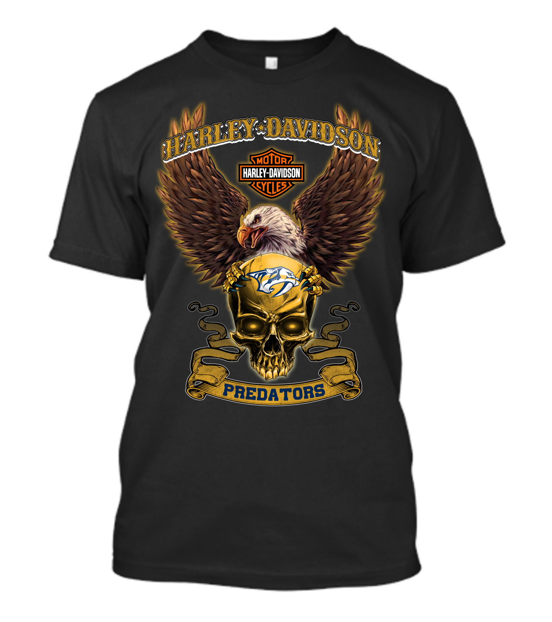 Harley Davidson Motor Cycles Nashville Predators Eagle Skull T-Shirt