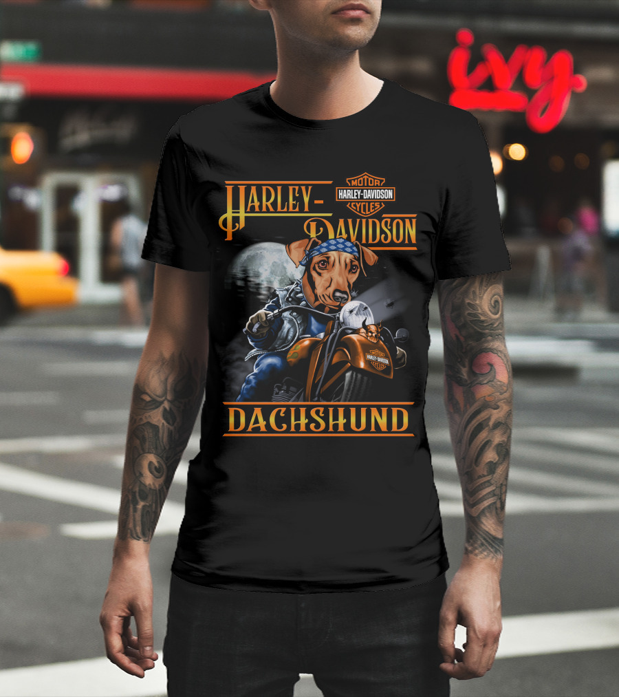 Harley Davidson Dachshund Motorcycle Rider Moon T-Shirt