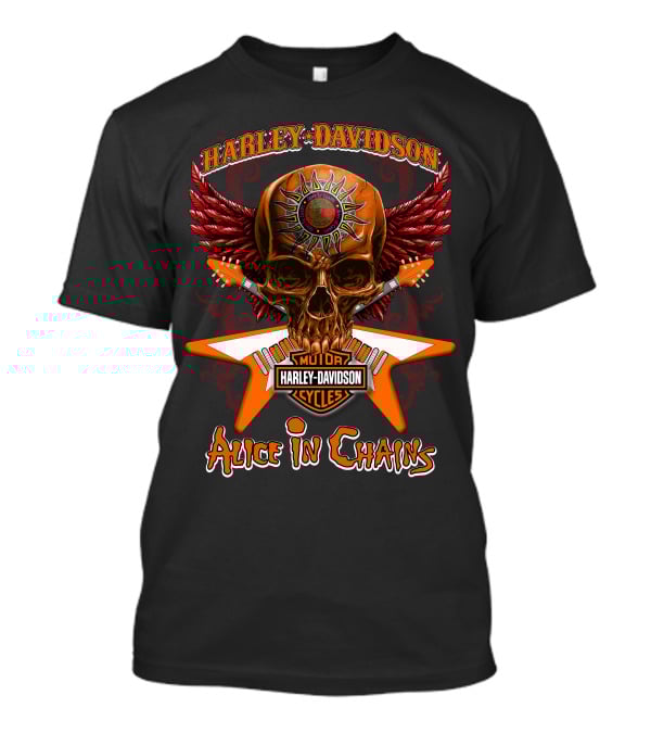 Harley Davidson Motor Cycles Skull Wings Alice In Chains T-Shirt