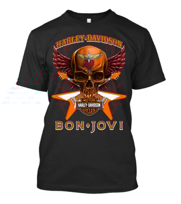 Harley Davidson Bon Jovi Skull Wings Guitar Cycles T-Shirt