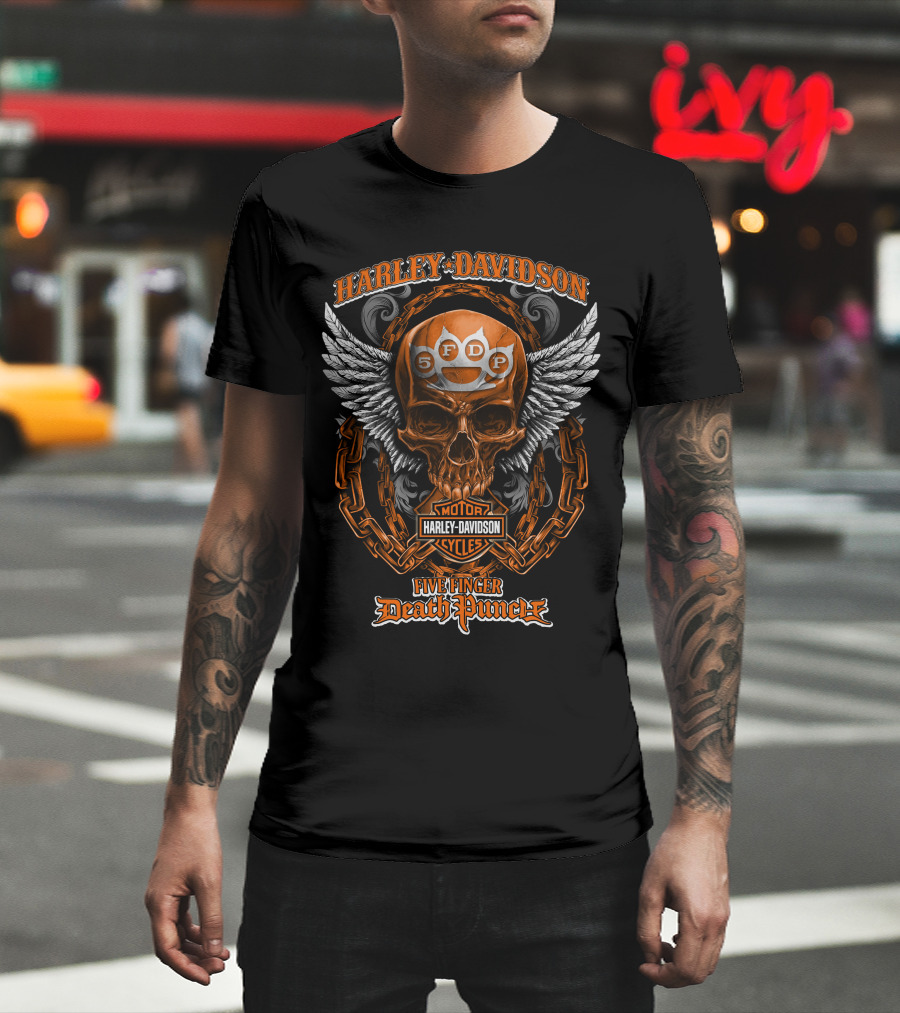 Harley Davidson Five Finger Death Punch Motor Cycles Skull 5Fdp T-Shirt