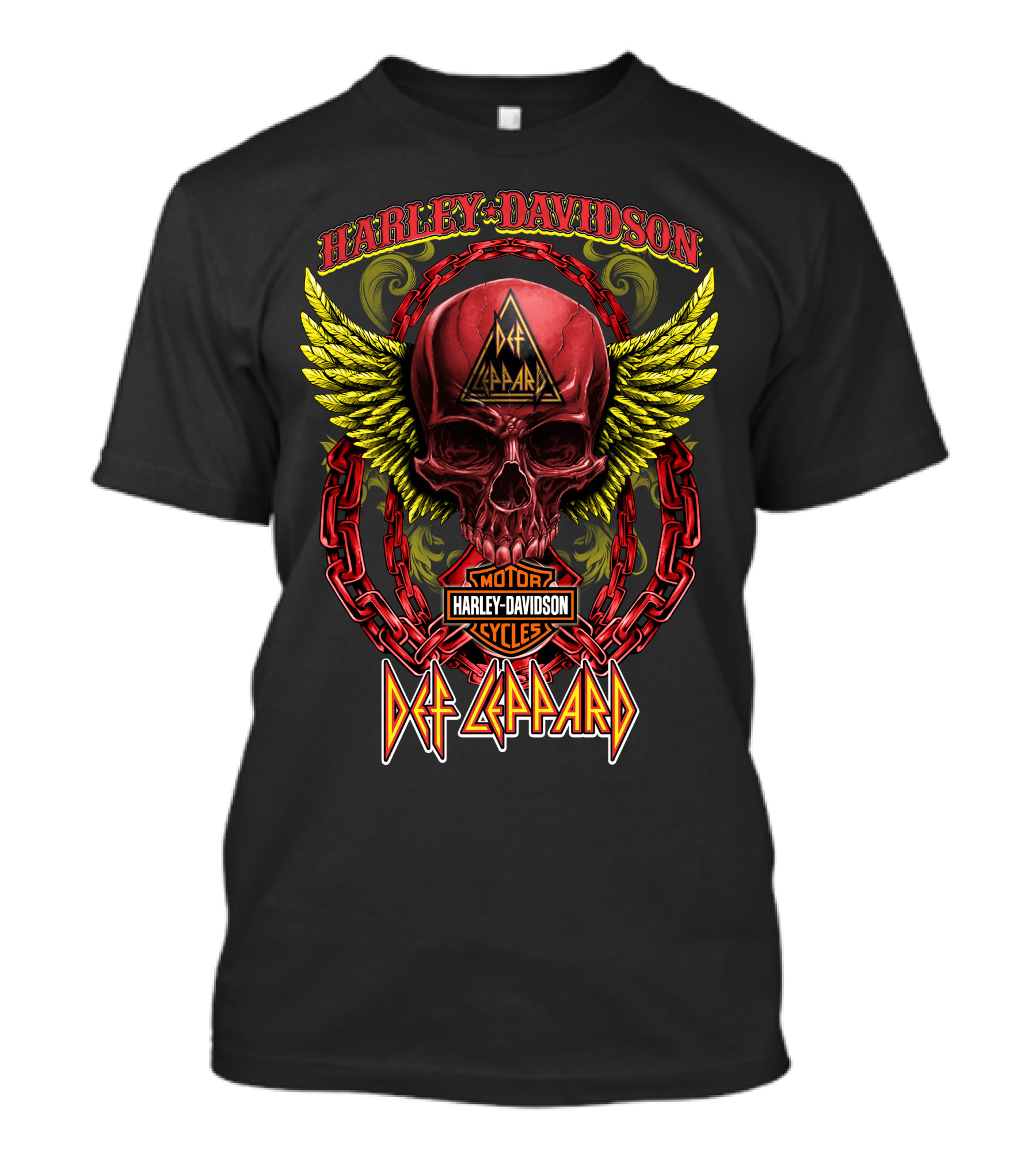 Harley Davidson Def Leppard Skull With Chains And Wings T-Shirt