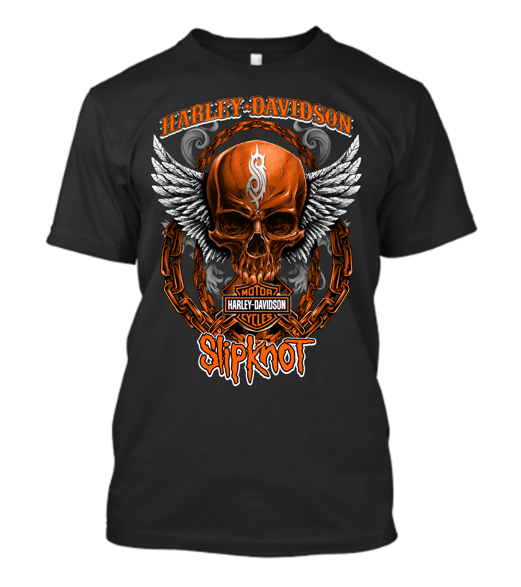 Harley Davidson Skull Wings Chains Slipknot Collaboration T-Shirt