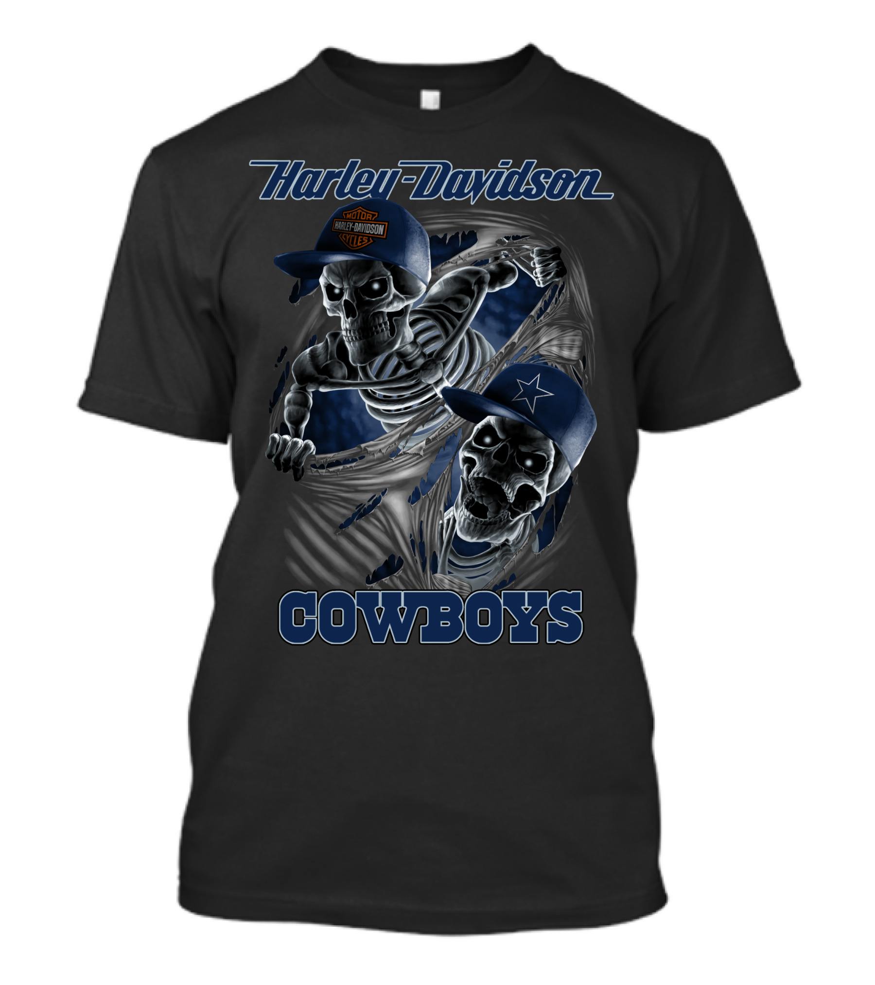 Harley Davidson Cowboys Skeletons In Caps T-Shirt