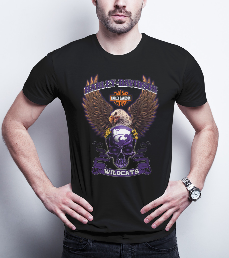 Harley Davidson Kansas State Wildcats Eagle Skull T-Shirt