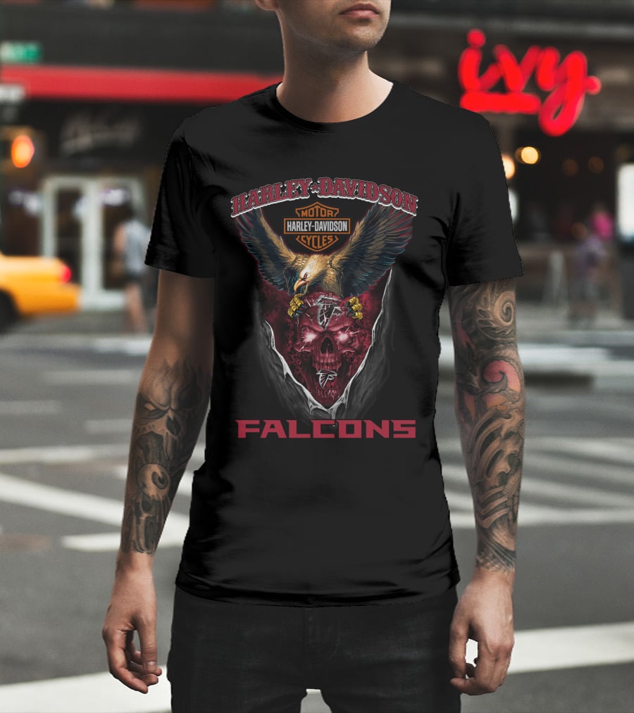 Harley Davidson Motor Cycles Atlanta Falcons Skull Eagle T-Shirt
