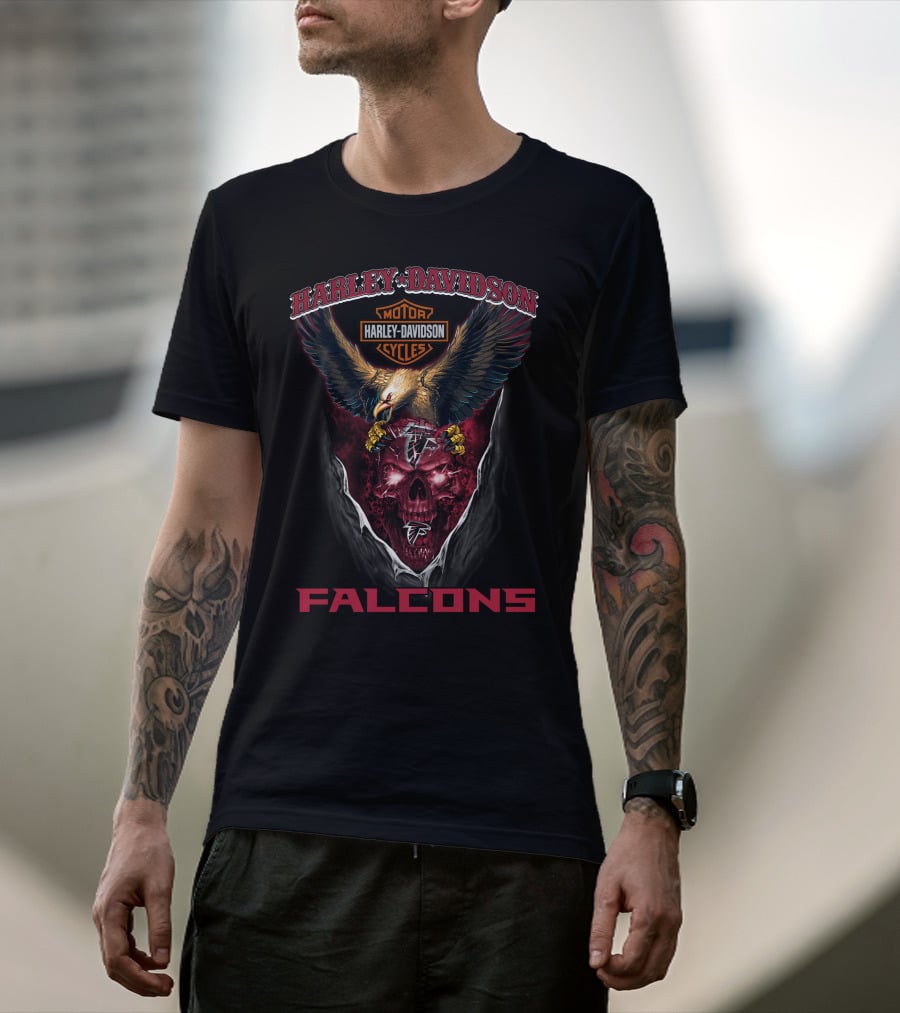 Harley Davidson Motor Cycles Atlanta Falcons Skull Eagle T-Shirt