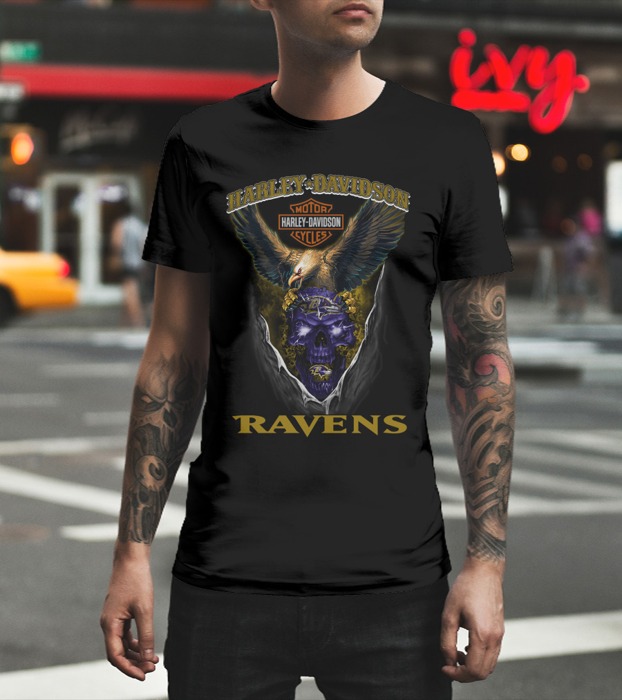 Harley Davidson Motor Cycles Ravens Baltimore Hd29Nfl T-Shirt