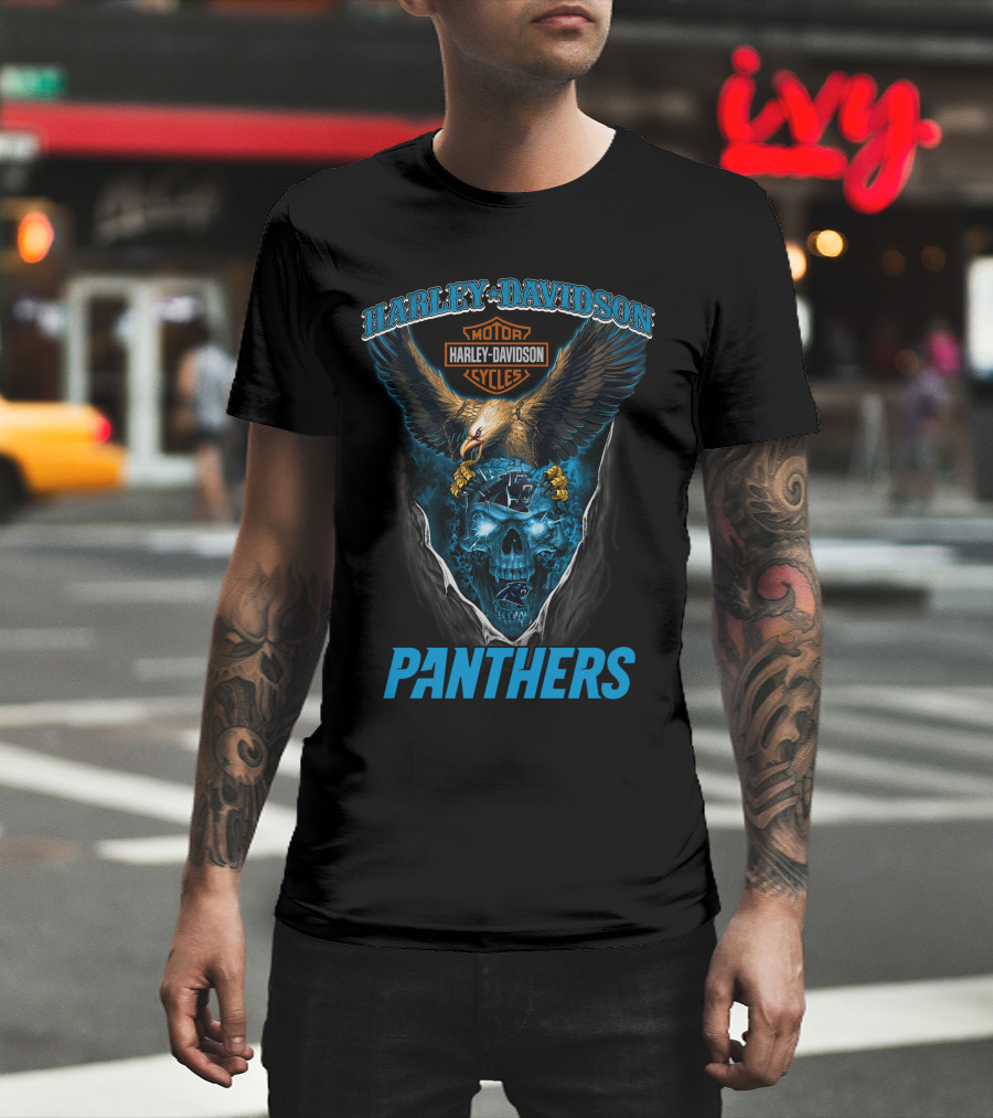 Harley Davidson Motor Cycles Eagle Skull Panthers T-Shirt