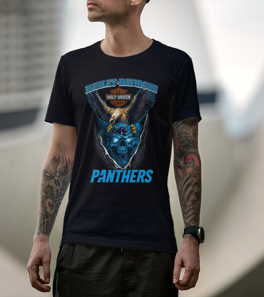 Harley Davidson Motor Cycles Eagle Skull Panthers T-Shirt