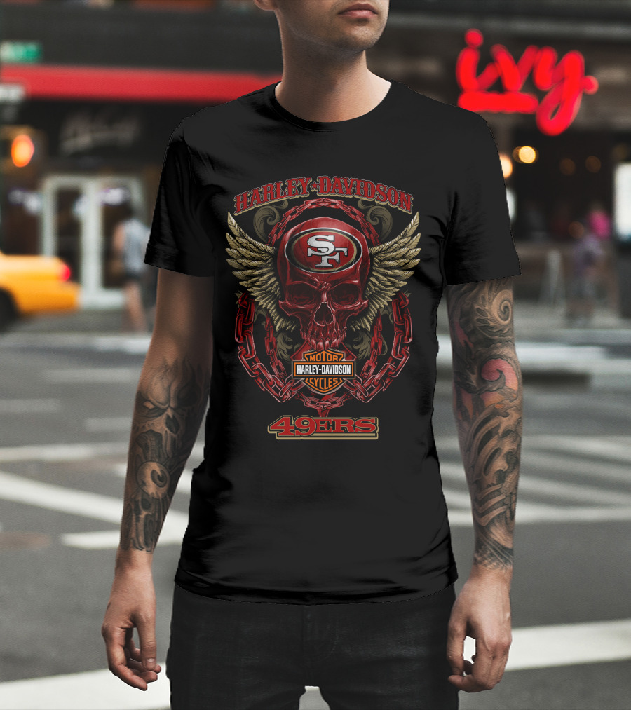 Harley Davidson San Francisco 49ers Sf Skull Wings Chains T-Shirt