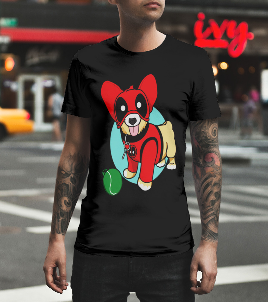 Corgi In Deadpool Costume With Tennis Ball T-Shirt