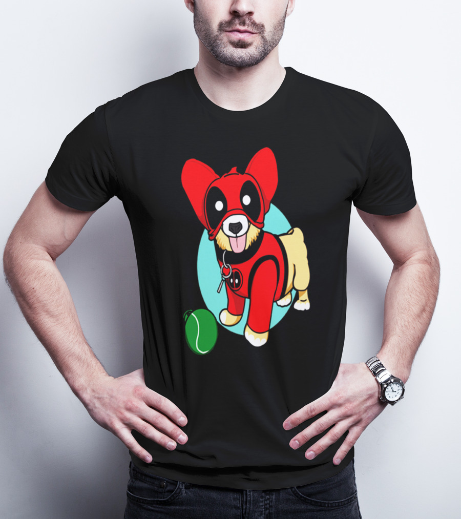 Corgi In Deadpool Costume With Tennis Ball T-Shirt