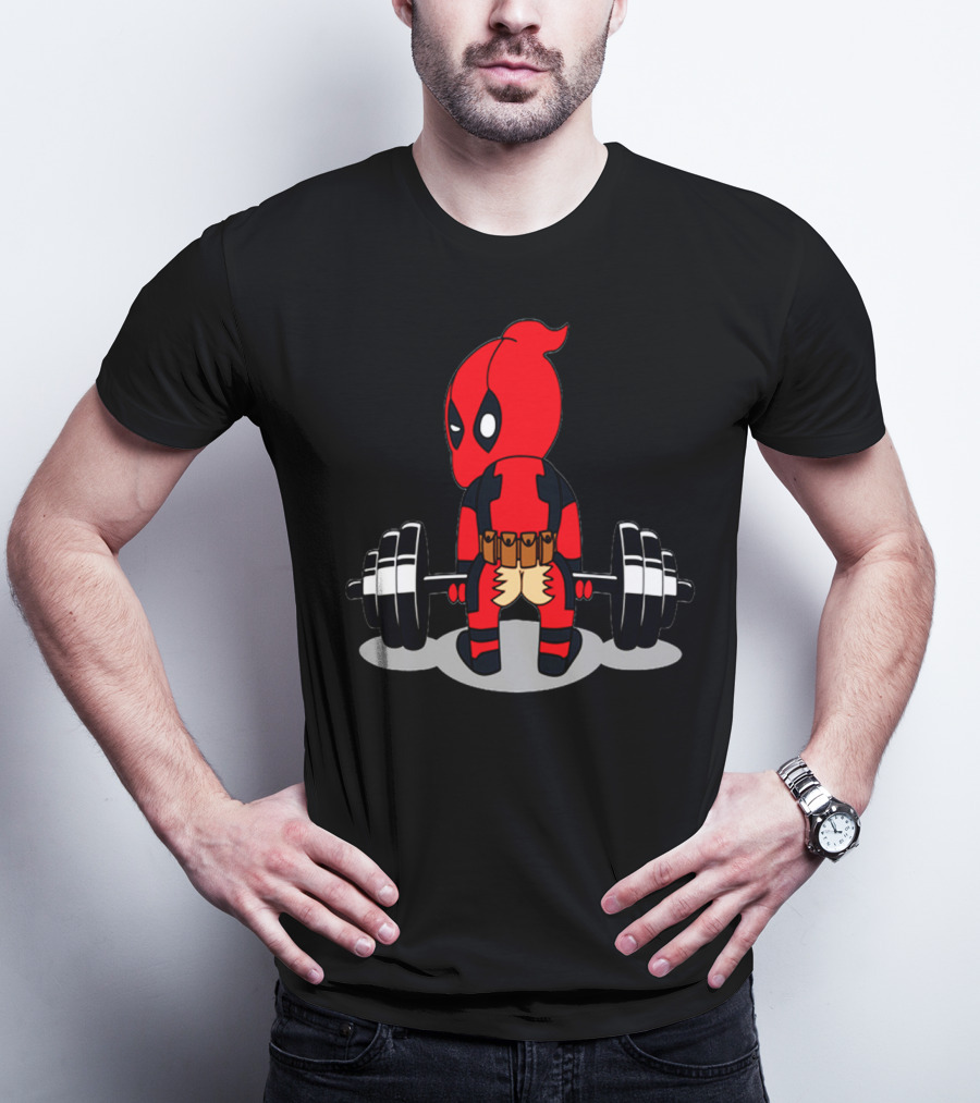Deadpool Gym Weightlifting Humor Cartoon T-Shirt