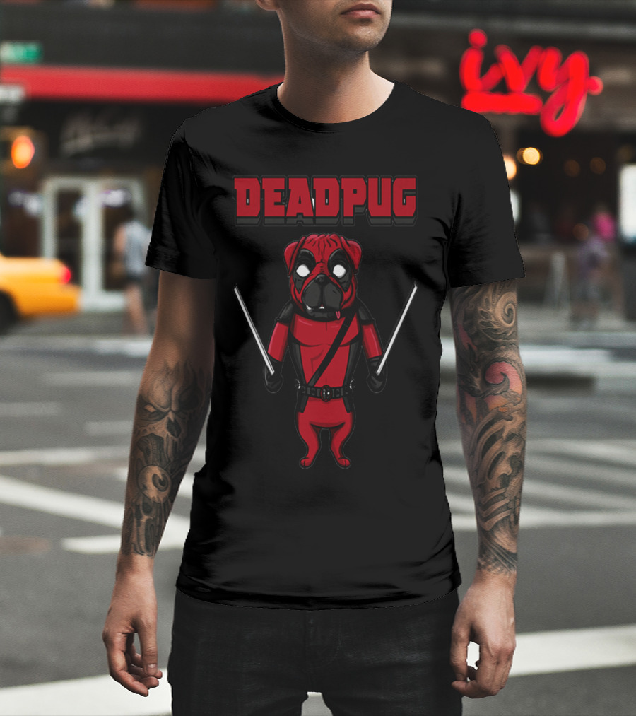 Deadpug Deadpool Pug Comic Parody With Swords T-Shirt