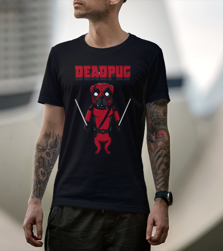 Deadpug Deadpool Pug Comic Parody With Swords T-Shirt