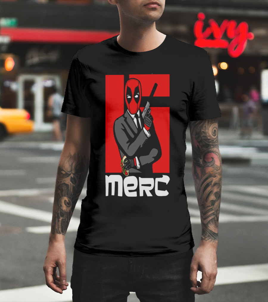 Deadpool Merc 007 Parody Graphic With Red Mask And Suit T-Shirt