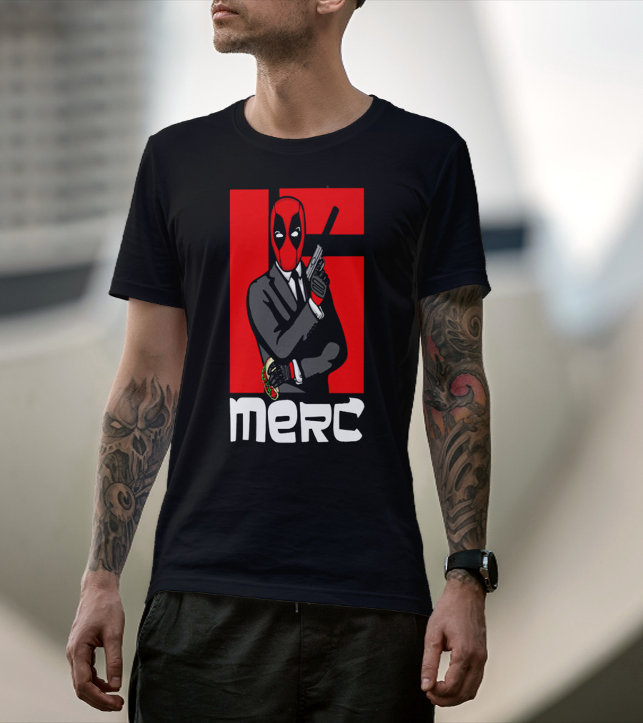 Deadpool Merc 007 Parody Graphic With Red Mask And Suit T-Shirt