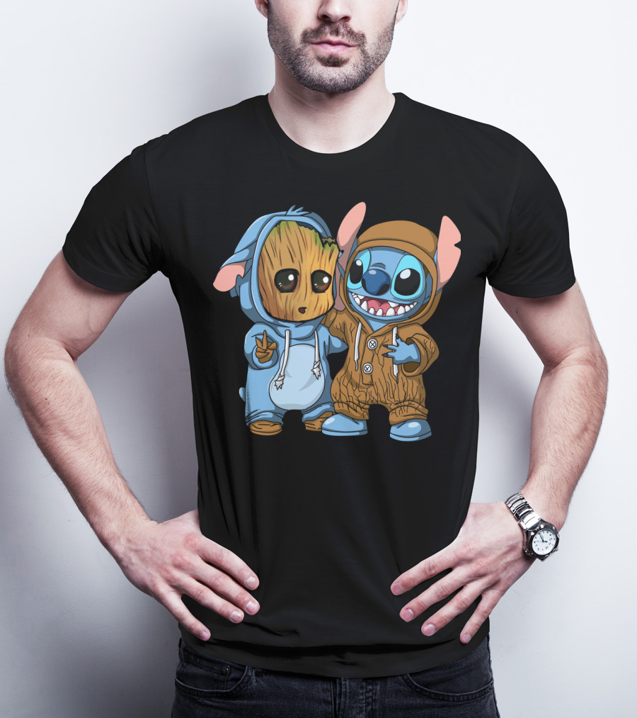 Adorable Groot And Stitch Crossover In Costume Friendship T-Shirt