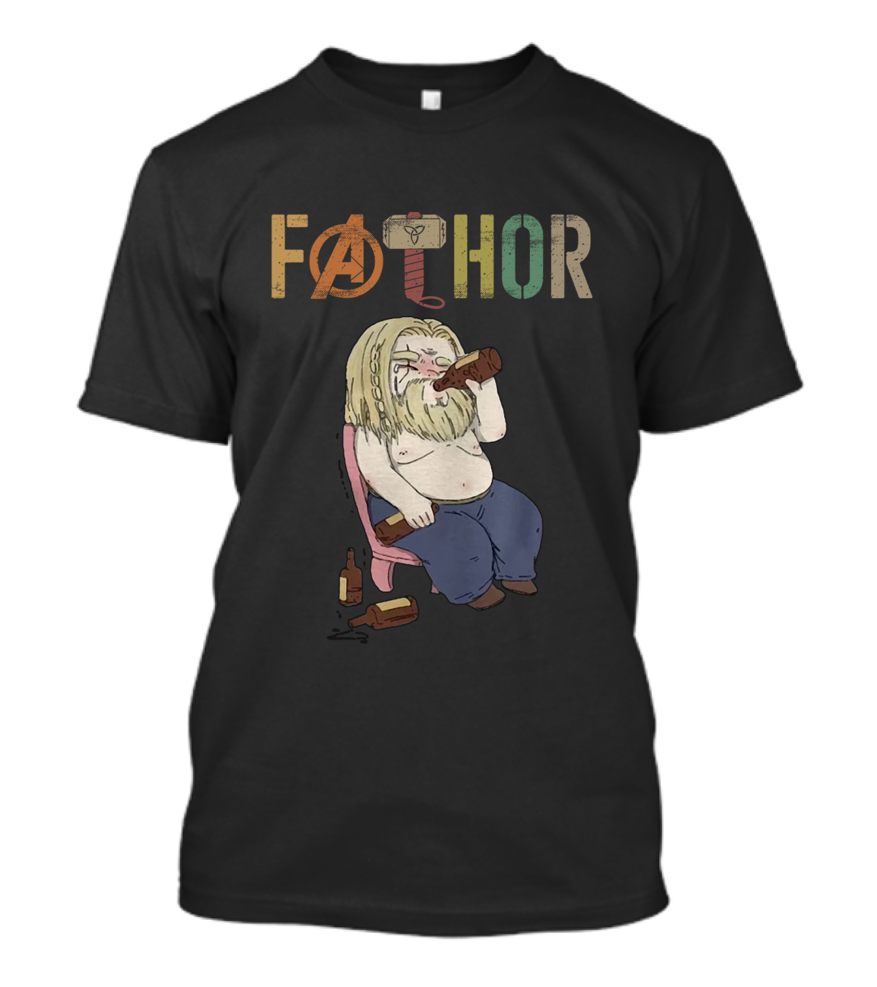 Fathor Thor Avengers Beer Drinking Illustration With Mjolnir Hammer T-Shirt