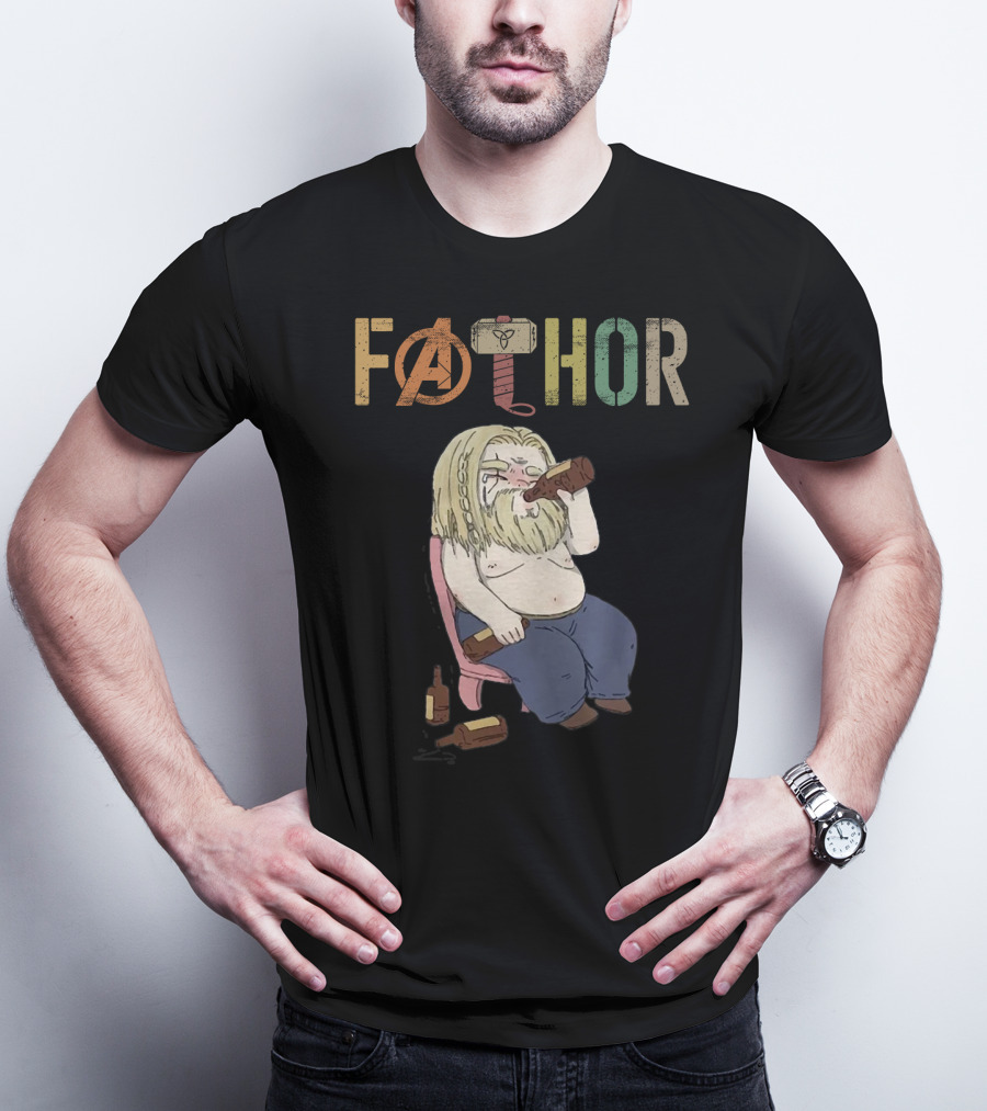 Fathor Thor Avengers Beer Drinking Illustration With Mjolnir Hammer T-Shirt