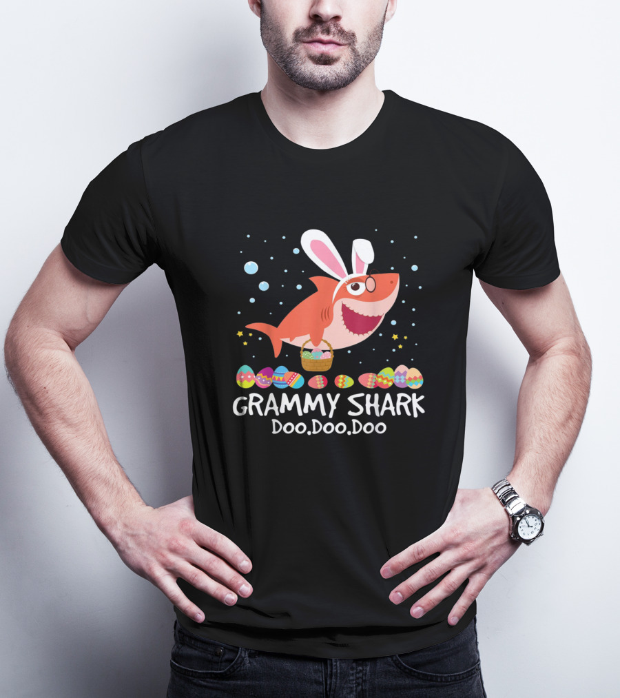Grammy Shark Doo Doo Doo Easter Bunny Ears And Eggs T-Shirt