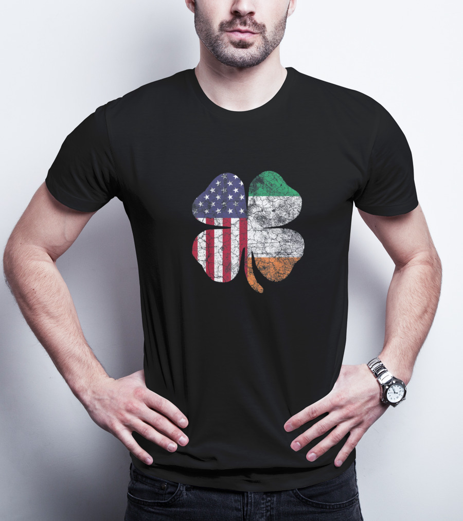 Irish American Flag Shamrock With Stars And Stripes And Tricolor Elements T-Shirt