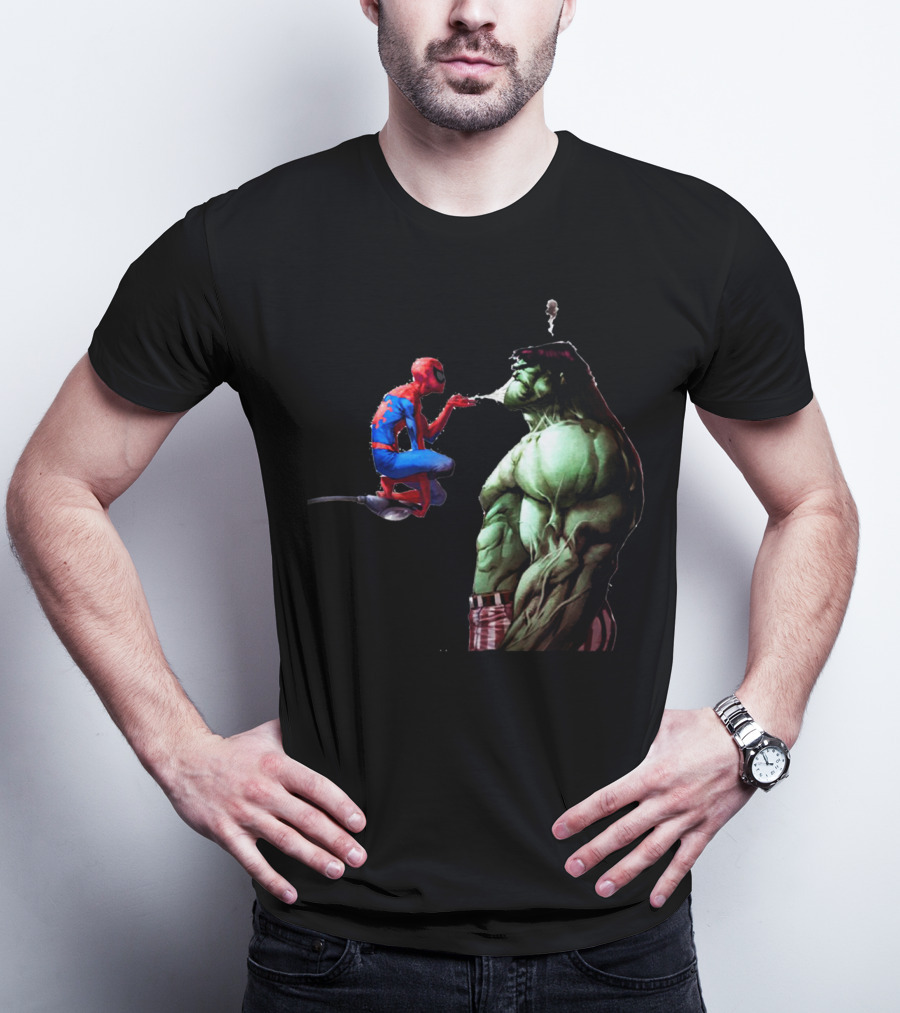 HULK AND SPIDERMAN COFFEE CONFRONTATION ICONIC MOMENT T-Shirt
