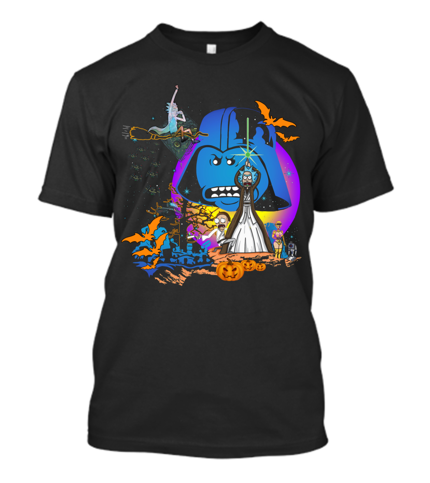 RICK MORTY Star Wars Darth Vader Halloween Crossover With Lightsabers And Pumpkins T-Shirt