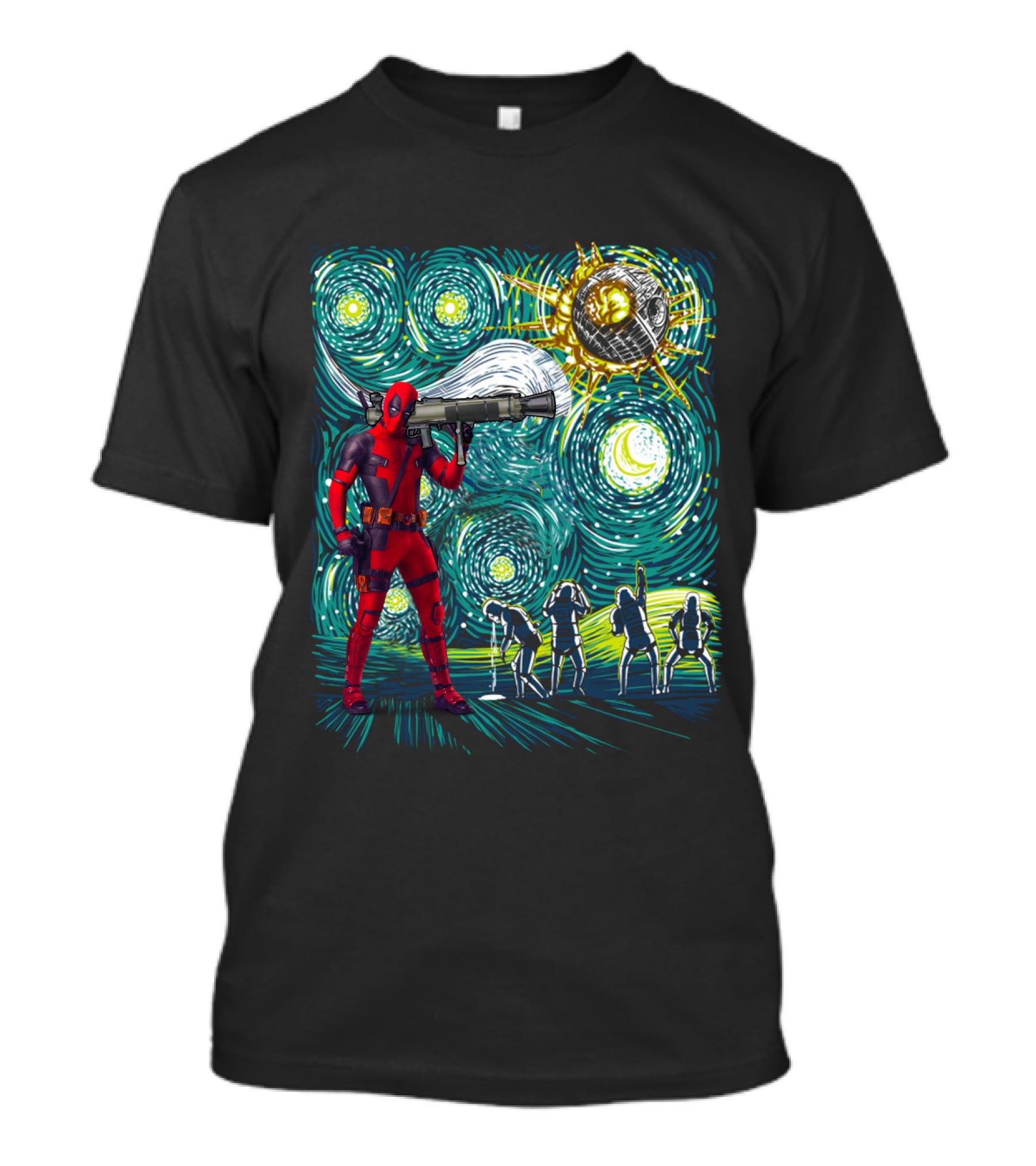 Deadpool Starry Night Meets Death Star T-Shirt