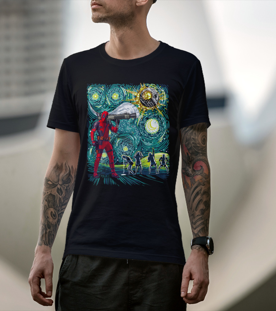 Deadpool Starry Night Meets Death Star T-Shirt