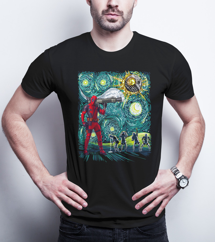 Deadpool Starry Night Meets Death Star T-Shirt