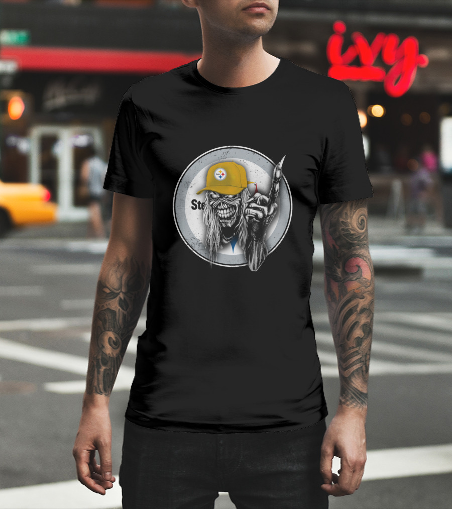 Pittsburgh Steelers Grim Reaper With Logo Cap T-Shirt