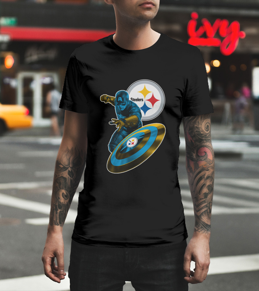 Captain America Pittsburgh Steelers Shield T-Shirt