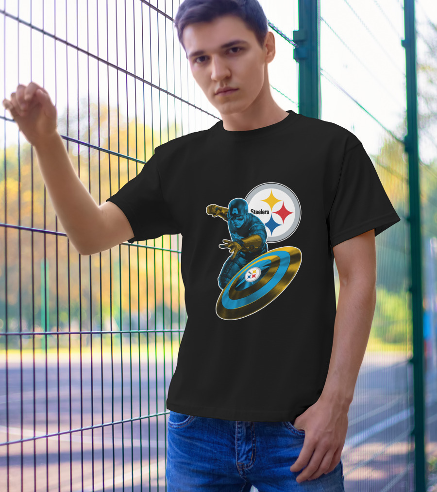 Captain America Pittsburgh Steelers Shield T-Shirt
