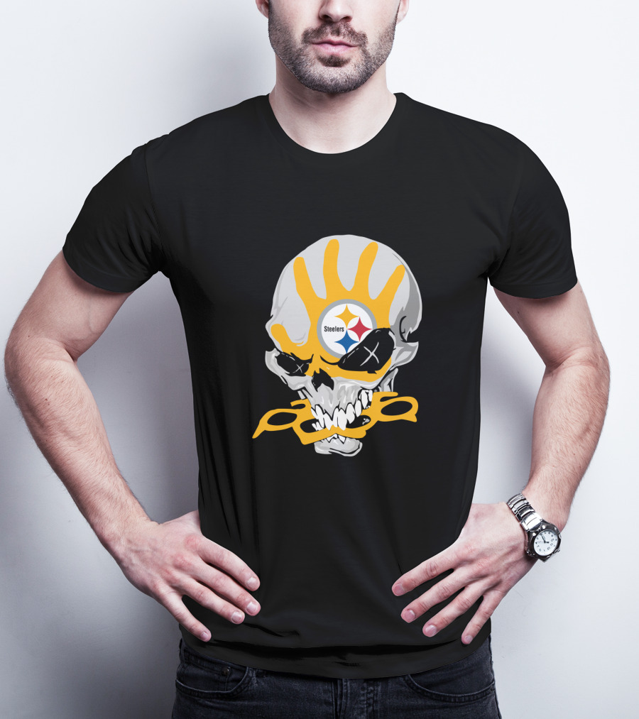 Pittsburgh Steelers Skull With Logo And Brass Knuckles T-Shirt