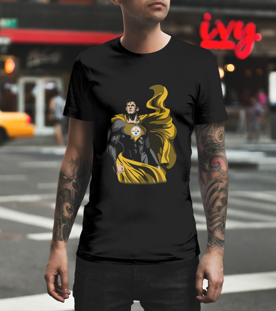 Pittsburgh Steelers Superhero Emblem With Cape T-Shirt