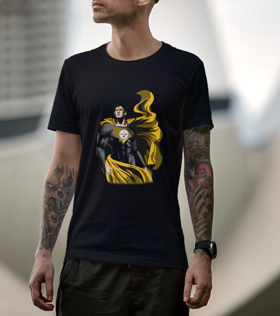Pittsburgh Steelers Superhero Emblem With Cape T-Shirt