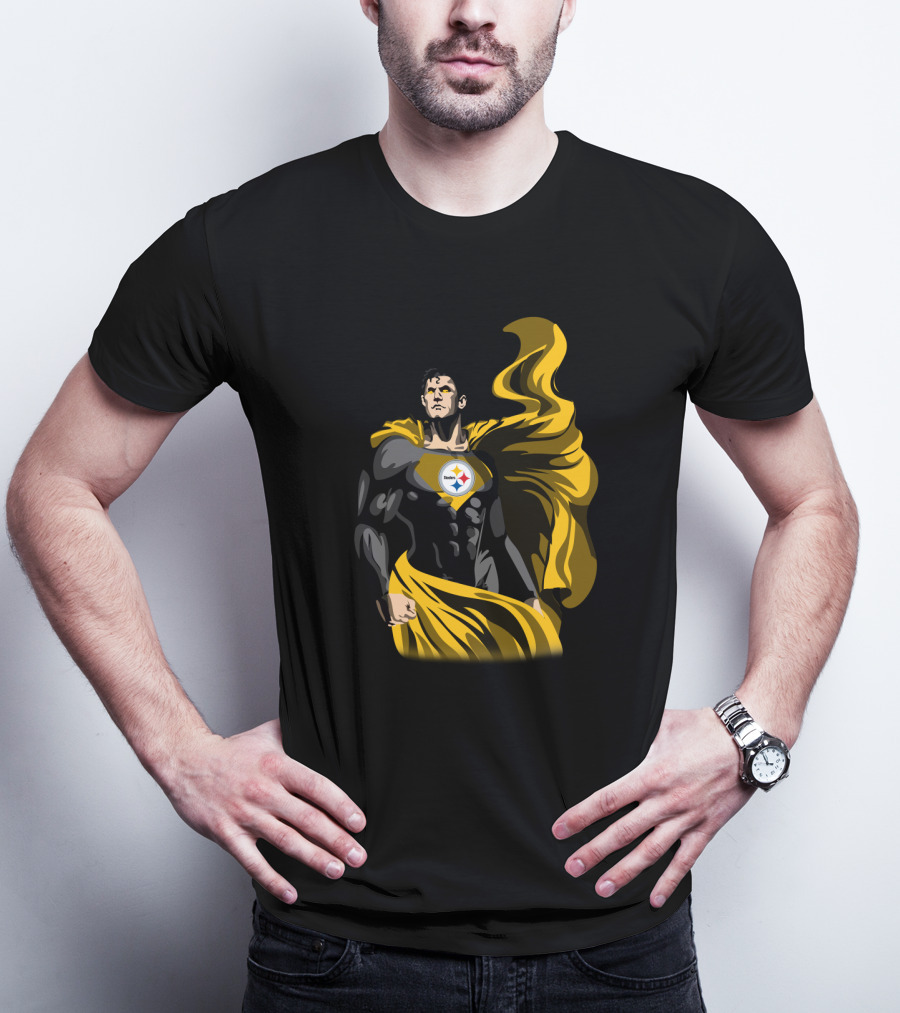 Pittsburgh Steelers Superhero Emblem With Cape T-Shirt