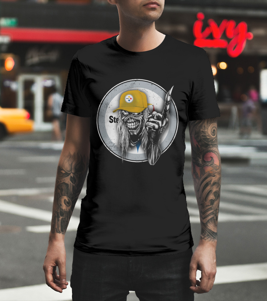 Pittsburgh Steelers Logo Grim Reaper Skeleton T-Shirt