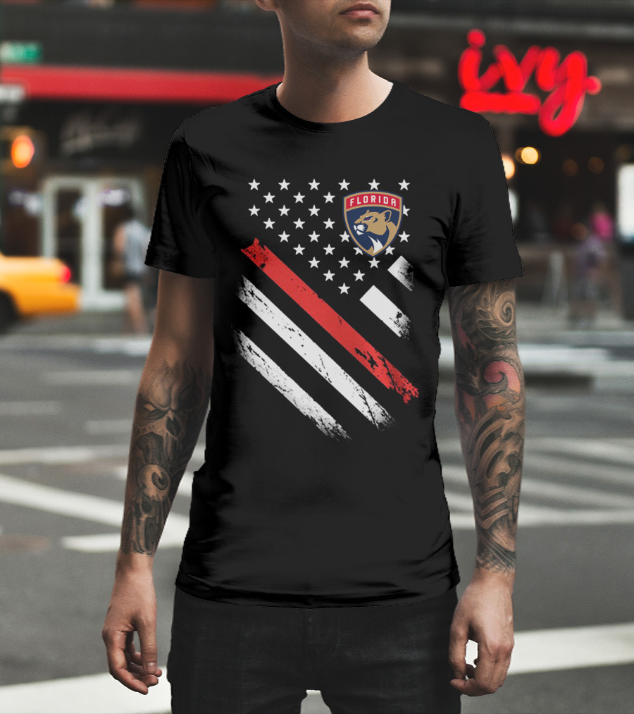 Florida Panthers American Flag Style Red Stripe T-Shirt