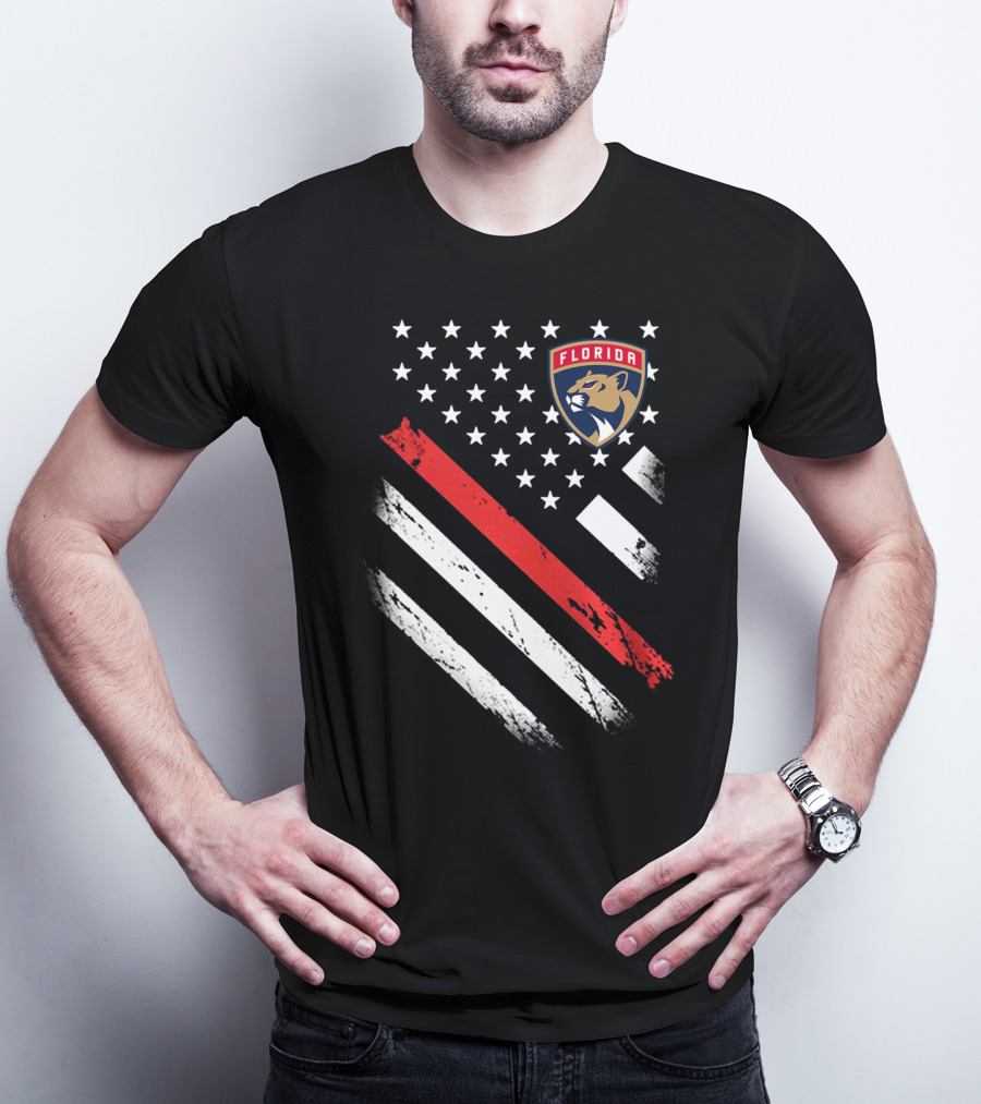 Florida Panthers American Flag Style Red Stripe T-Shirt