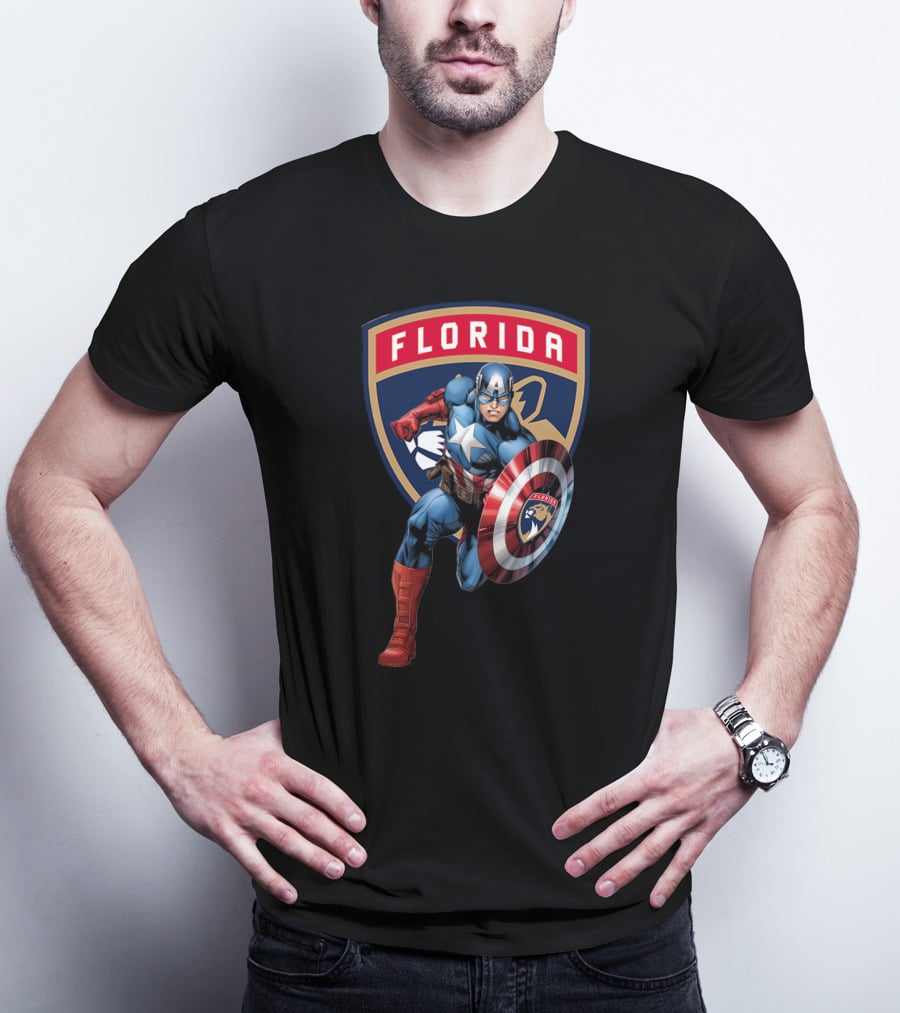 Florida Panthers Captain America Shield Marvel Crossover T-Shirt