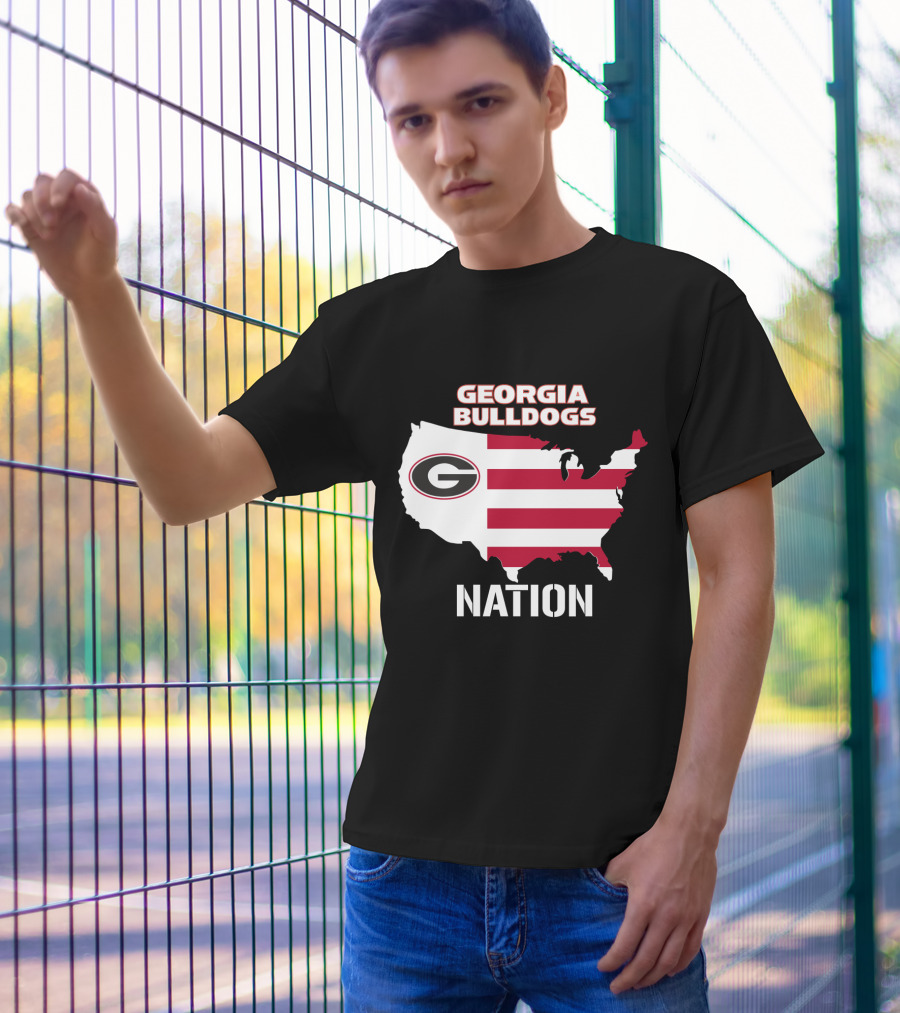 Georgia Bulldogs Nation Map Red And White Stripes T-Shirt