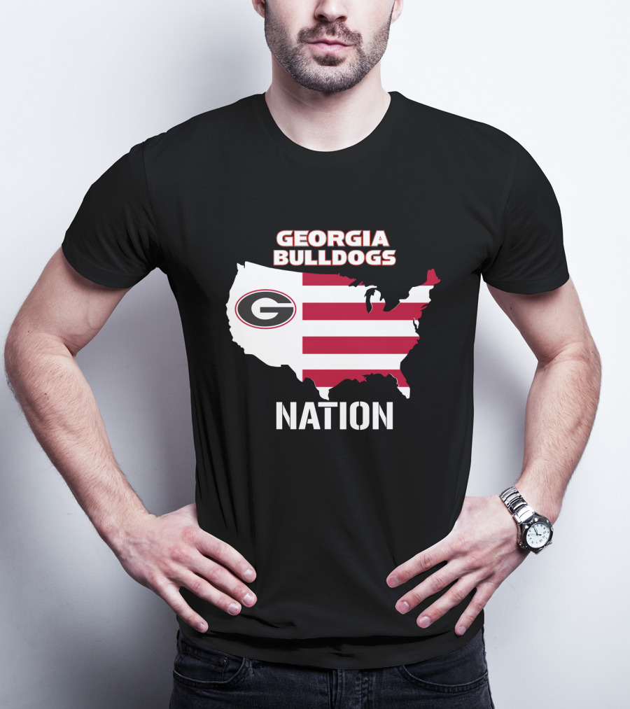 Georgia Bulldogs Nation Map Red And White Stripes T-Shirt