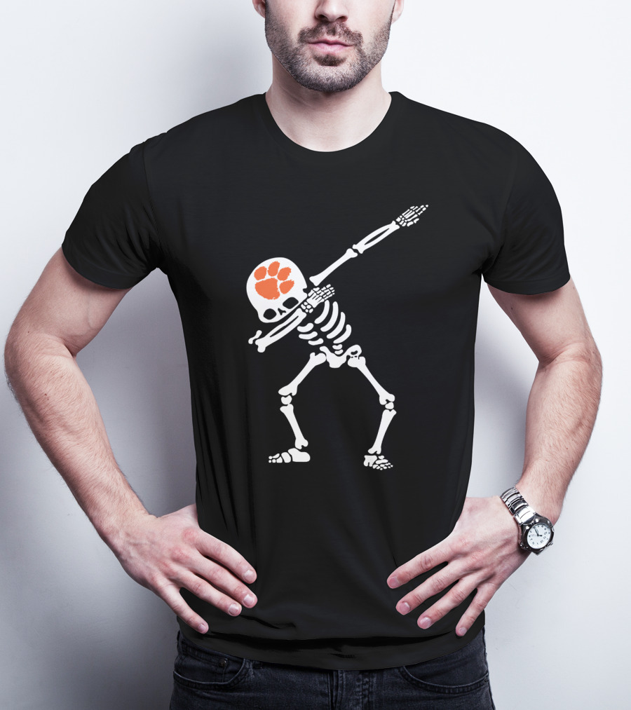 Clemson Tigers Dabbing Skeleton With Paw T-Shirt